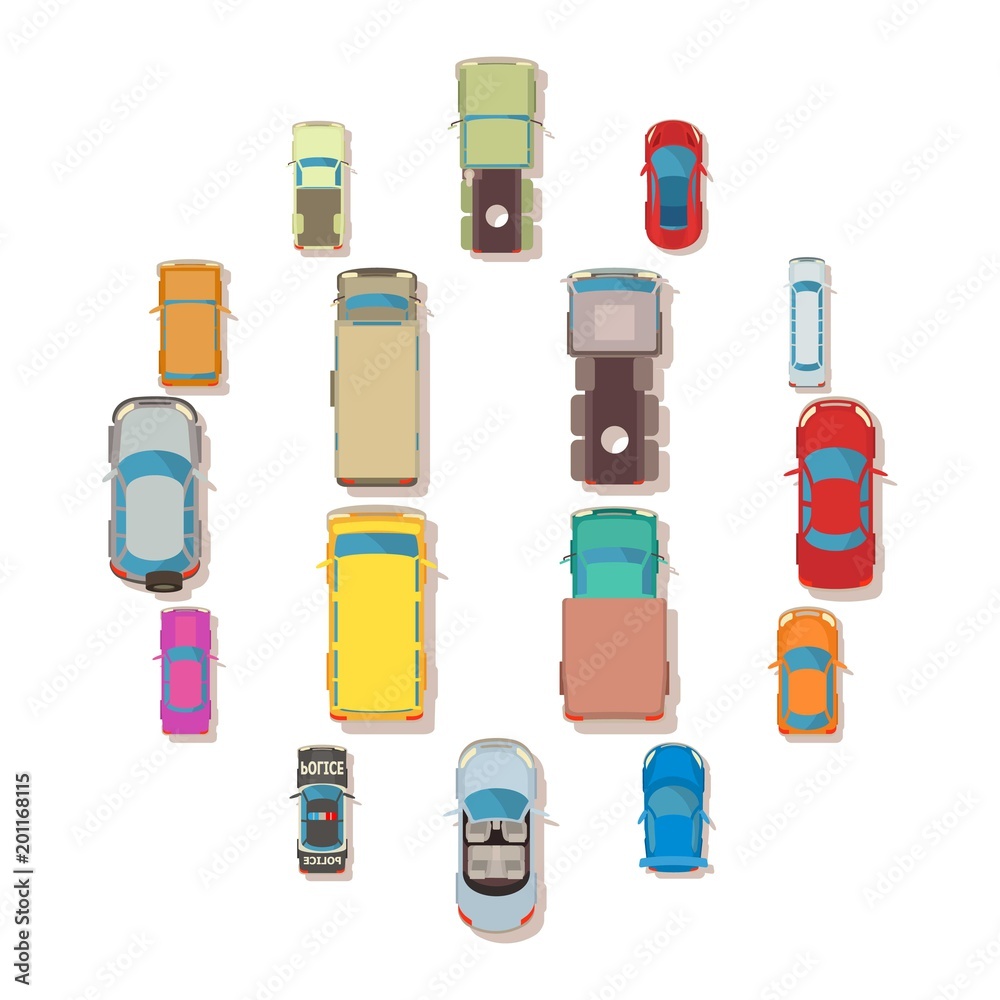 Car top view above over icons set. Flat illustration of 16 car top view ...