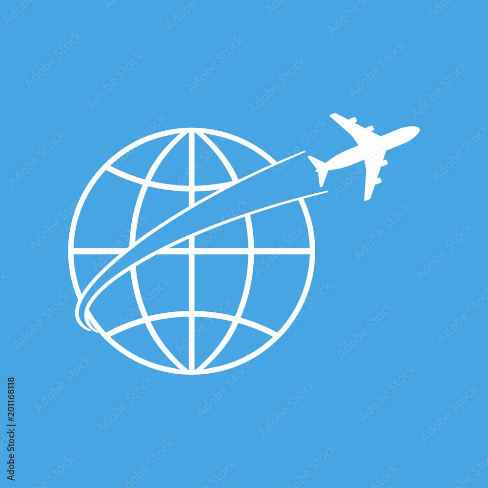 Icono plano avion alrededor del mundo en fondo azul Stock Vector ...