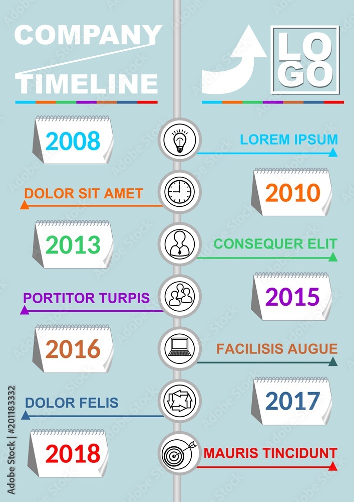 Infographic timeline template, abstract vector with seven calendar ...