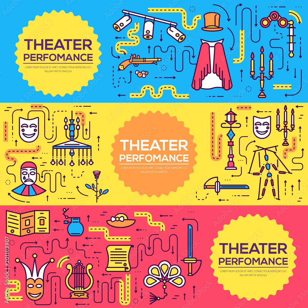Premium quality theater outline icons infographic set. Festival ...