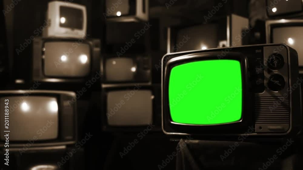 1980s Style Television with Green Screen. Sepia Tone. Zoom Out. You can ...