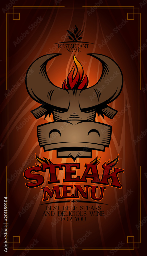 Steak menu card design with cow head Stock Vector | Adobe Stock