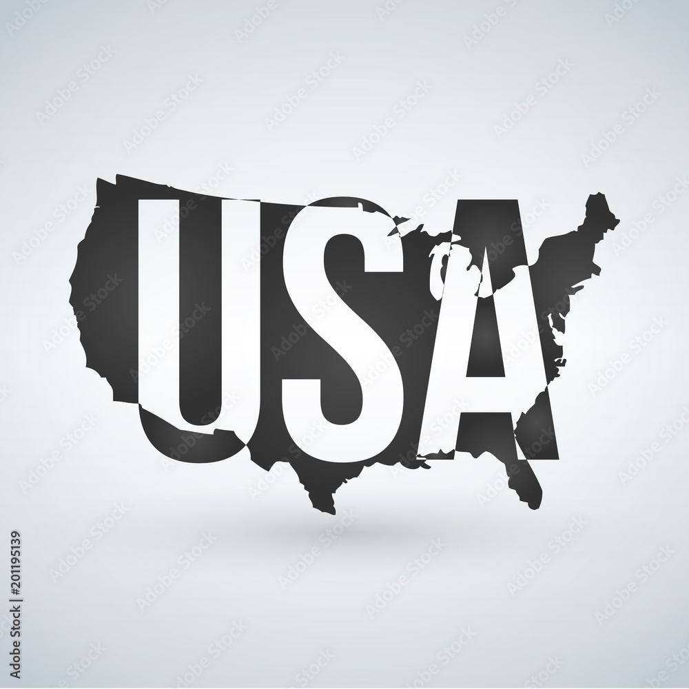 US logo or icon with USA letters across the map, United States of ...
