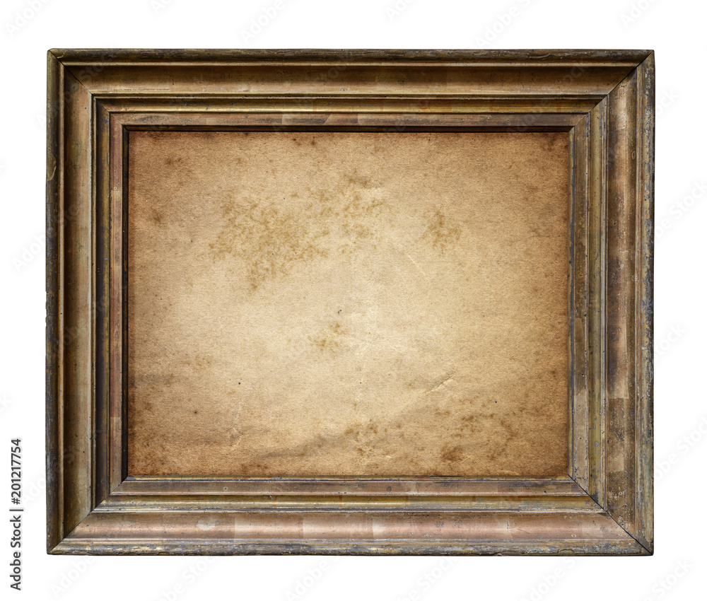 Old parchment paper in vintage rustic wood frame isolated on white ...