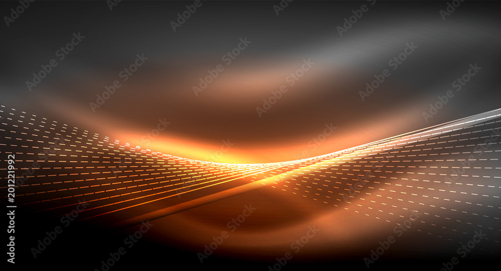 Smooth light effect, straight lines on glowing shiny neon dark ...