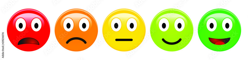 Feedback rating scale of red, orange, yellow and green emoticons, 3d ...
