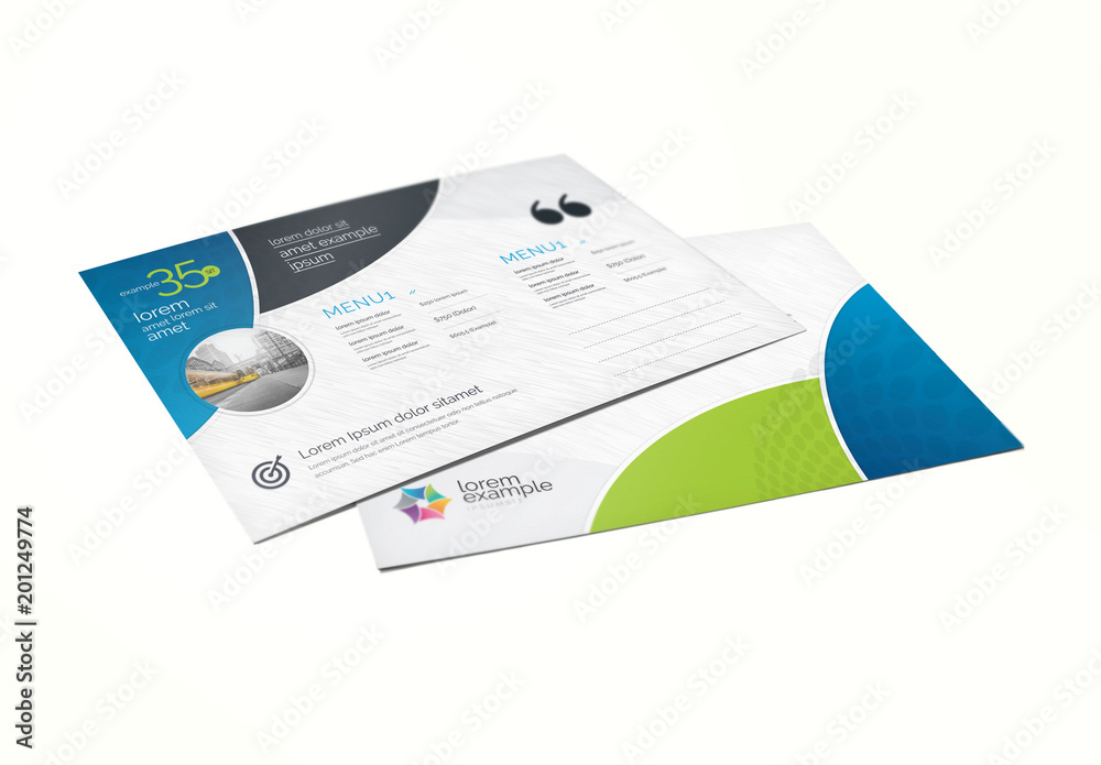 Postcard Layout with Half Circle Elements Stock Template | Adobe Stock