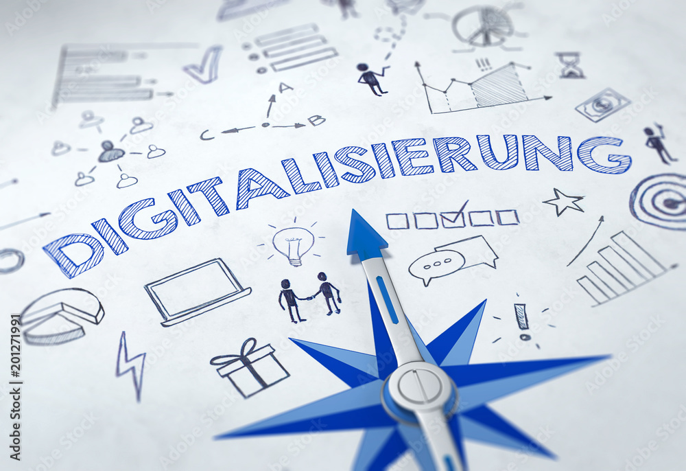 Digitalisierung Konzept mit blauem Kompass Stock-Illustration | Adobe Stock