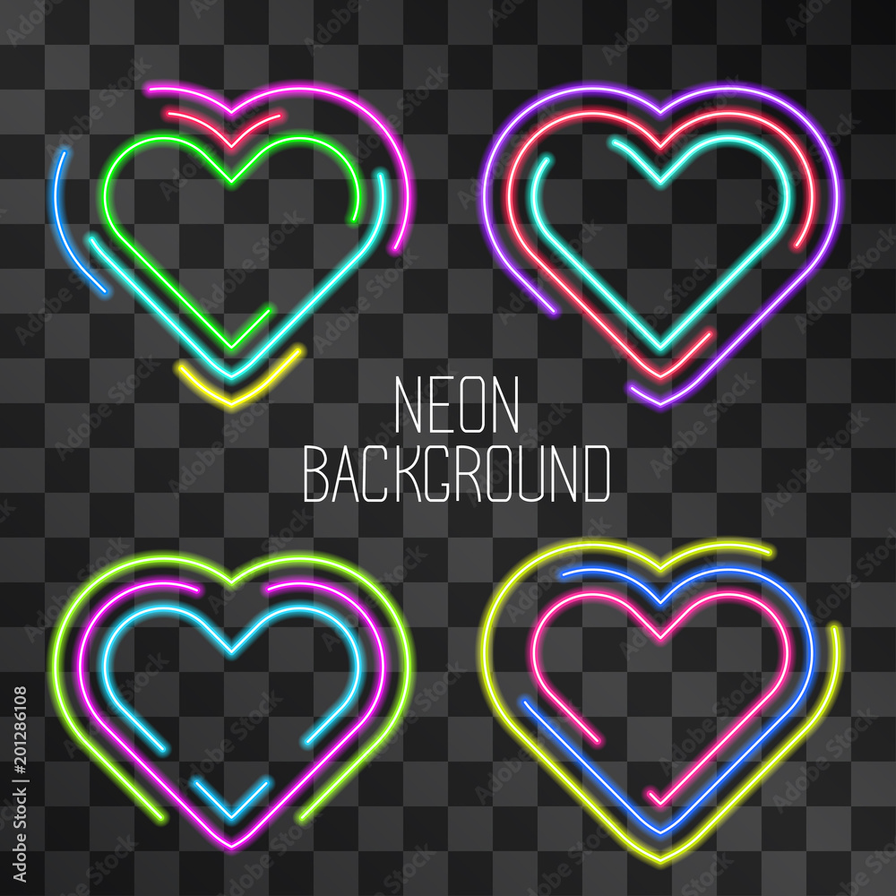 Neon heart shape vector frame, maze concept illuminating signboard ...