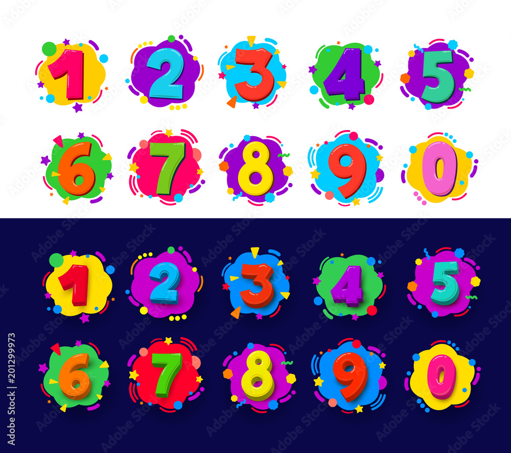 Set of Colored cartoon numbers. Vector illustration color figures 1-9 ...