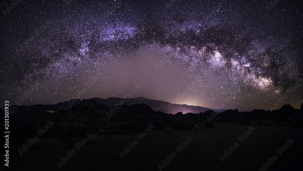 Lanscape view of the desert with stars and milky way galaxy over the ...