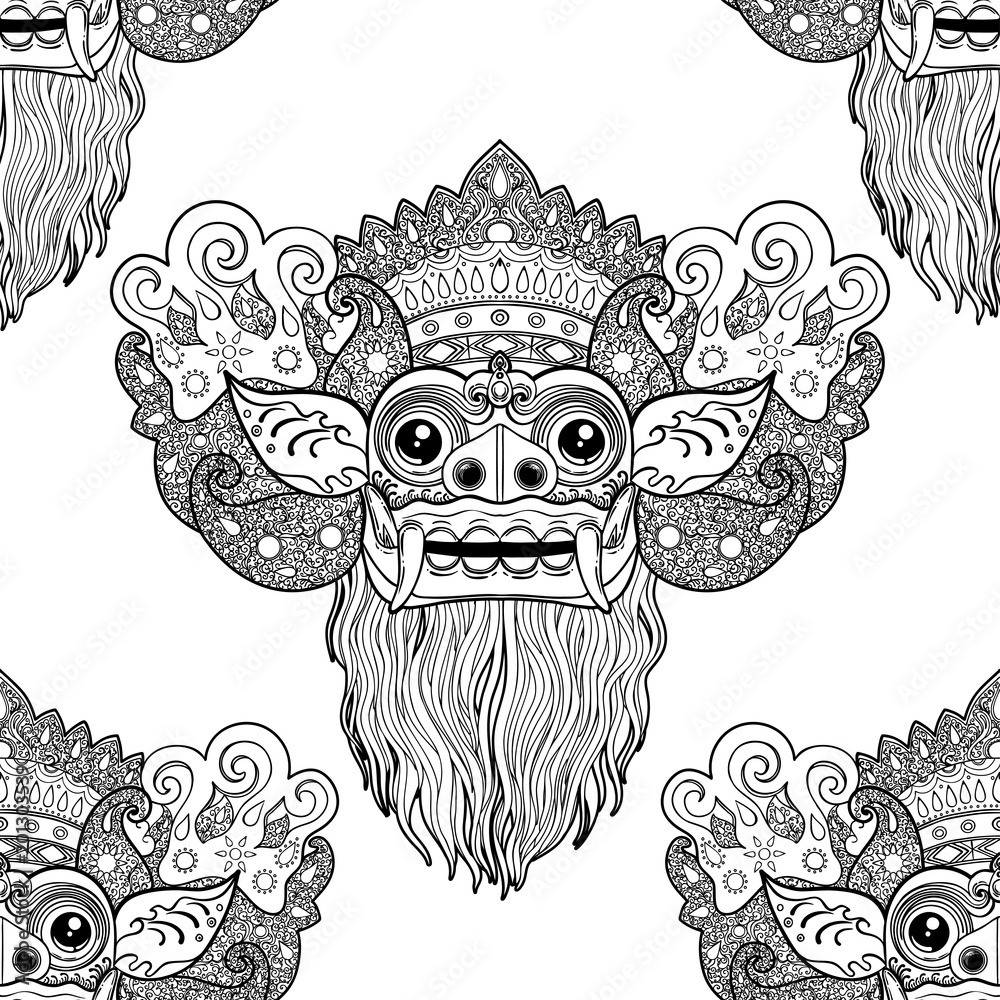 Barong. Traditional ritual Balinese mask. Vector decorative ornate ...