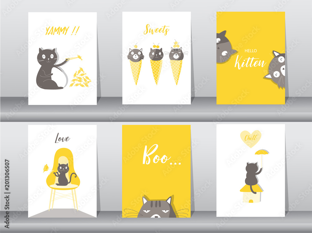 Set of cute animals poster,template,cards,cats,sweets, cartoons,summer ...