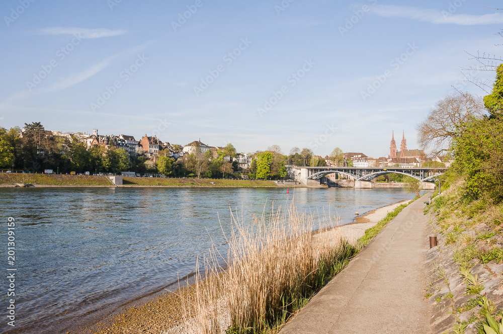 Basel, Stadt, Rhein, Fluss, Rheinufer, Uferweg, Kleinbasel ...