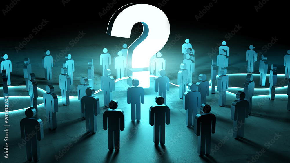 Question mark illuminating a group of people 3D rendering Stock Photo ...