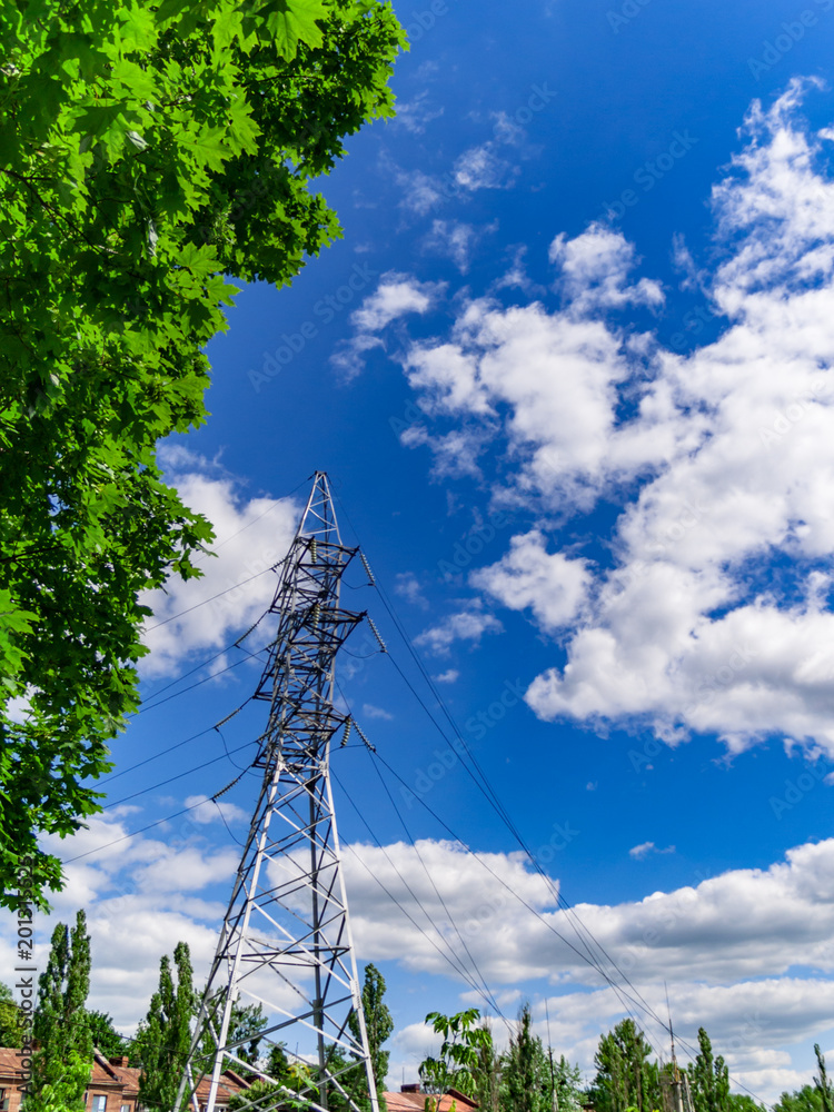 High voltage electricity pylons and transmission power lines on the ...