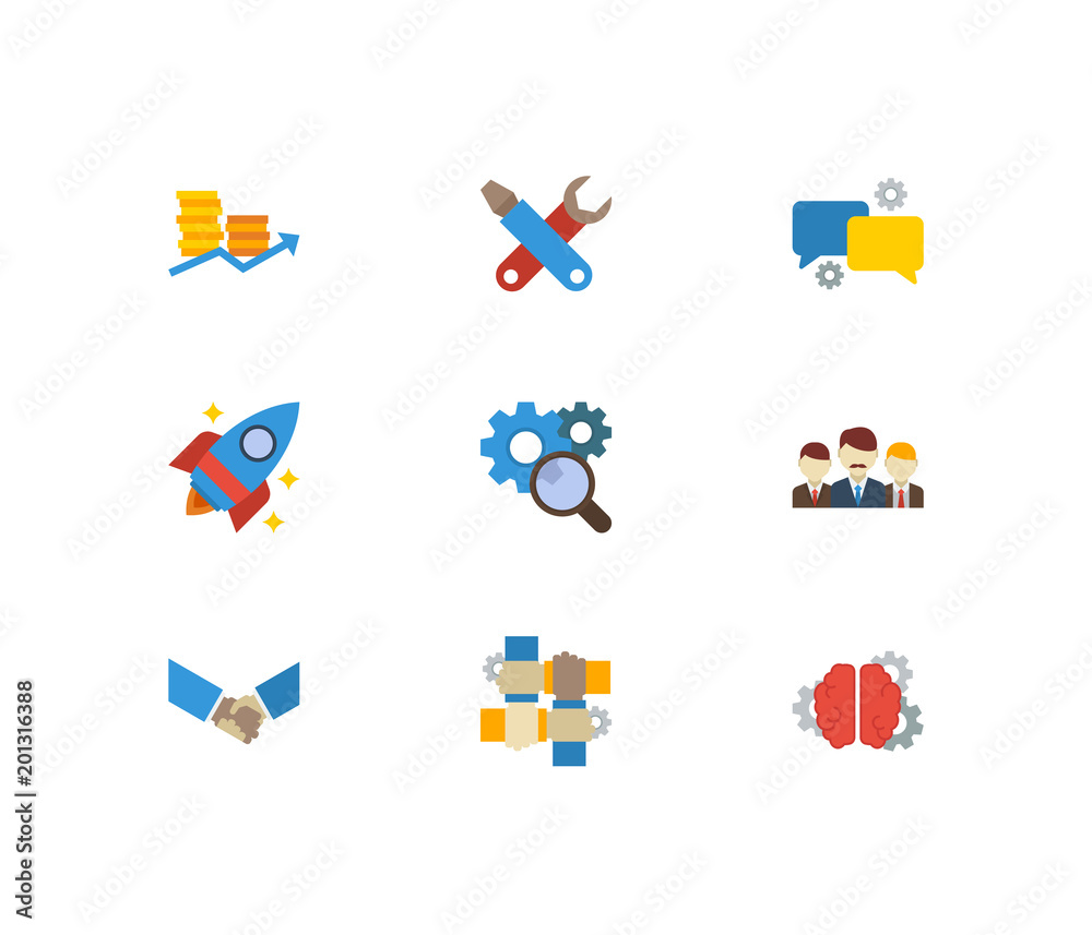 Technology collaboration icons set. Teamwork and technology ...