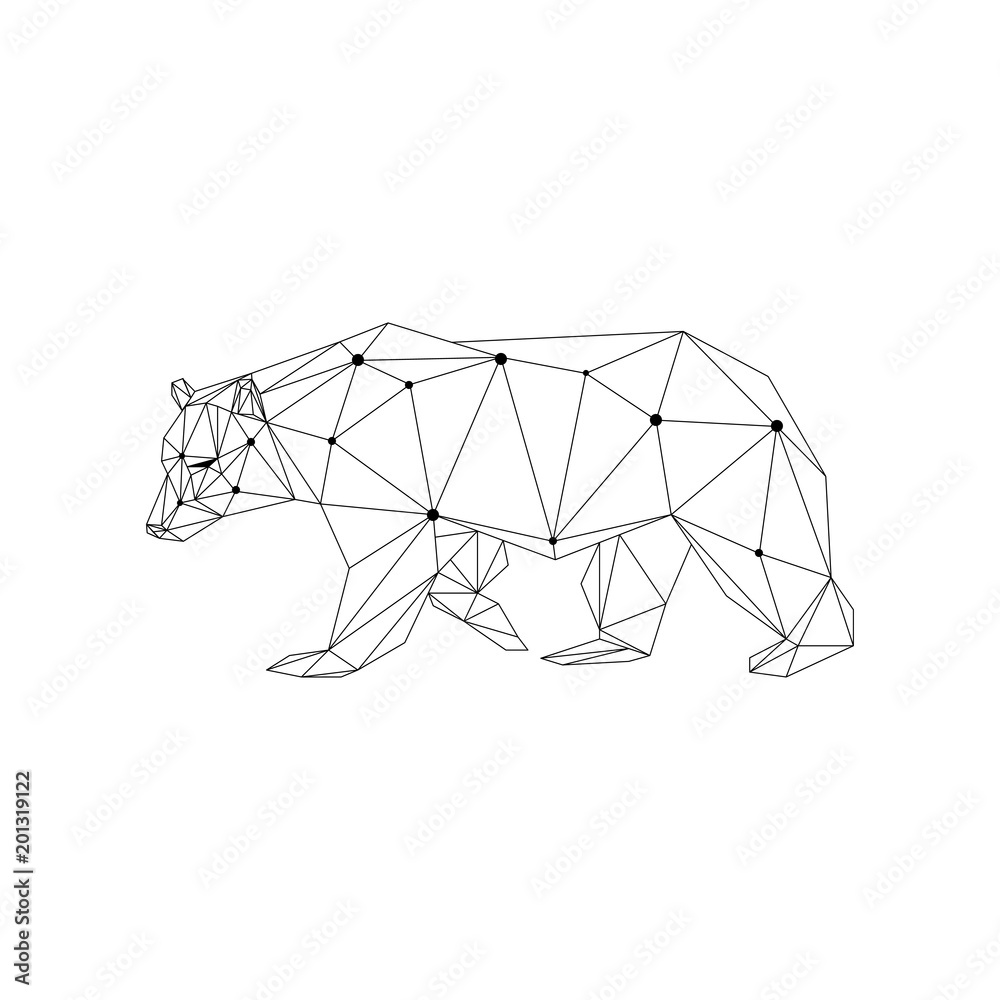 Geometric low-poly bear banner. Abstract outline polygonal animal ...