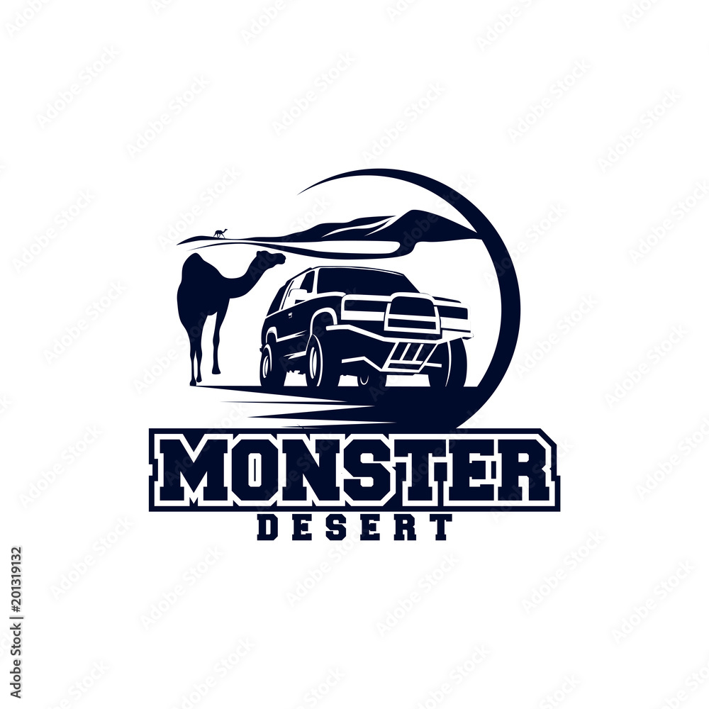 Monster Truck Logo Badge, Off Road Car Logo with Desert and Camel ...