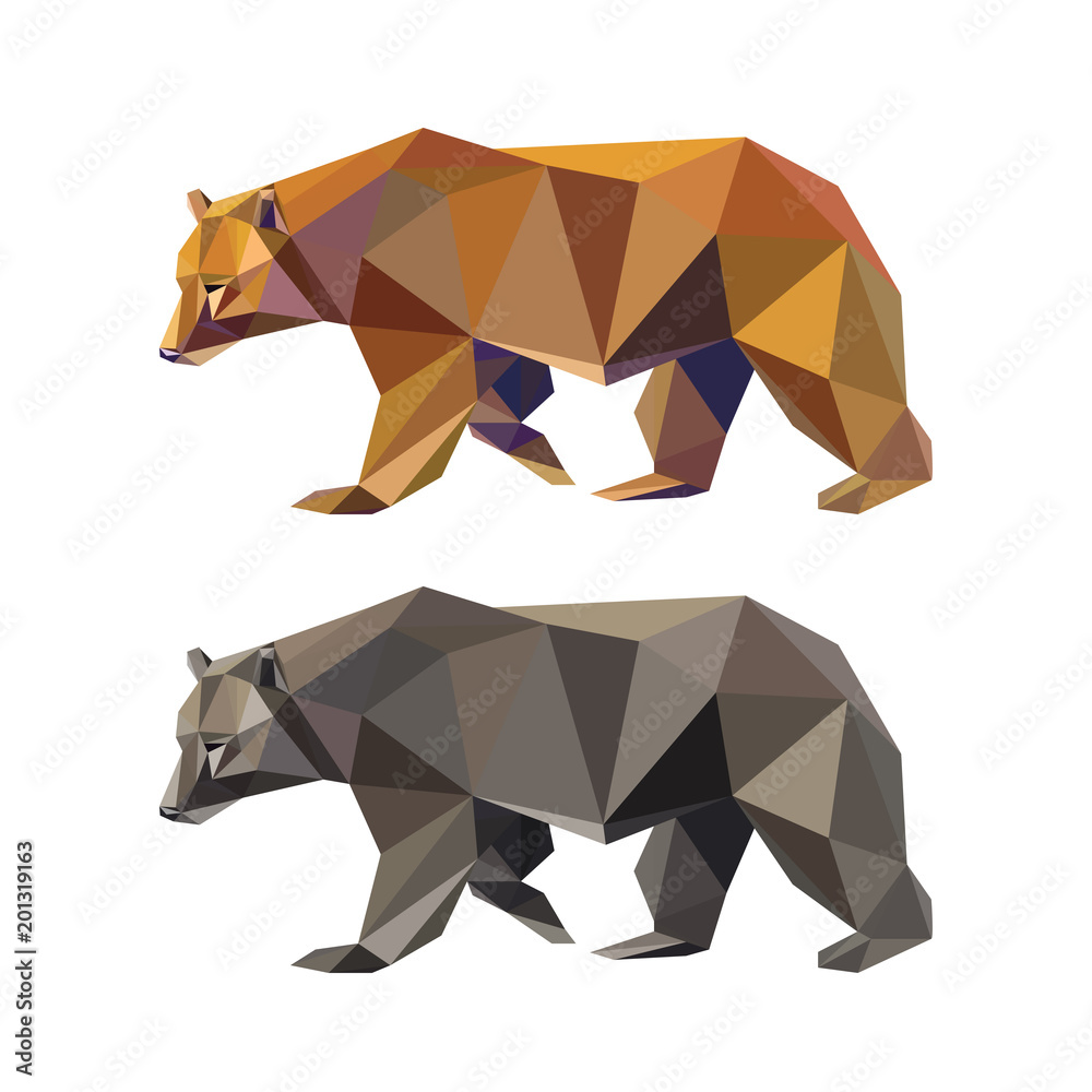 Geometric low-poly bear banner. Abstract polygonal animal. Isolated ...