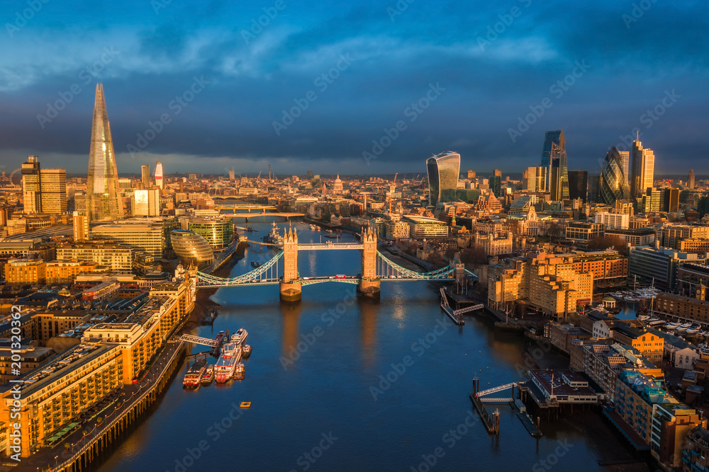 London, England - Panoramic aerial skyline view of London including ...