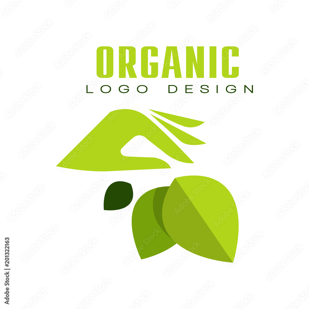 Organic logo design, healthy premium quality label with green leaves ...