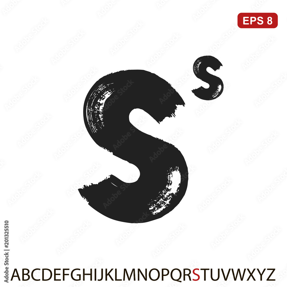 Black capital handwritten vector letter "S" on a white background ...