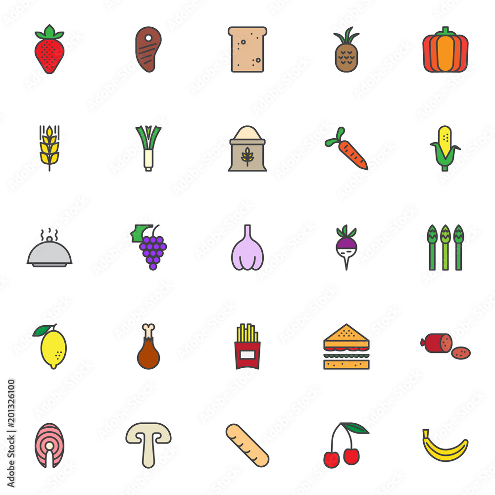 Food filled outline icons set, line vector symbol collection, linear ...