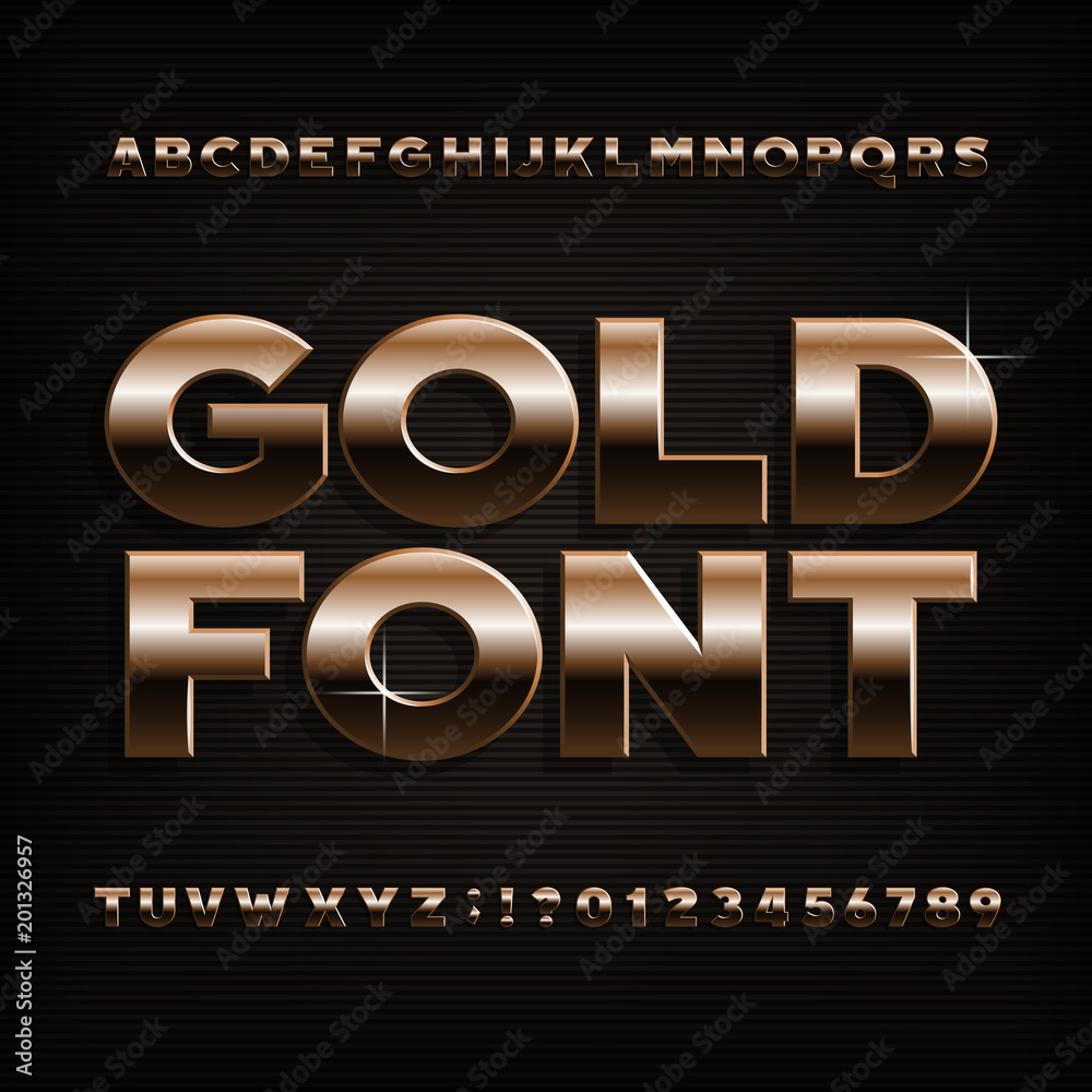 Vetor de Gold effect alphabet font. Bold metalic letters, numbers and ...