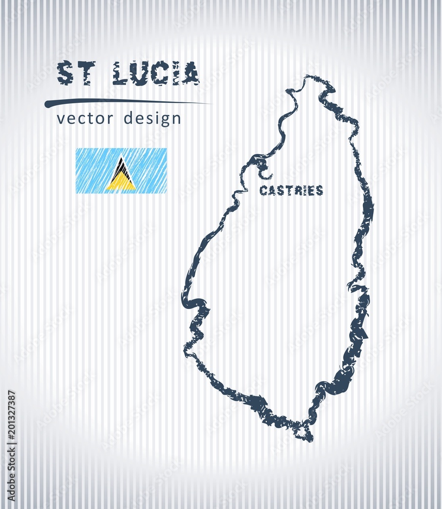 Saint Lucia national vector drawing map on white background Stock ...