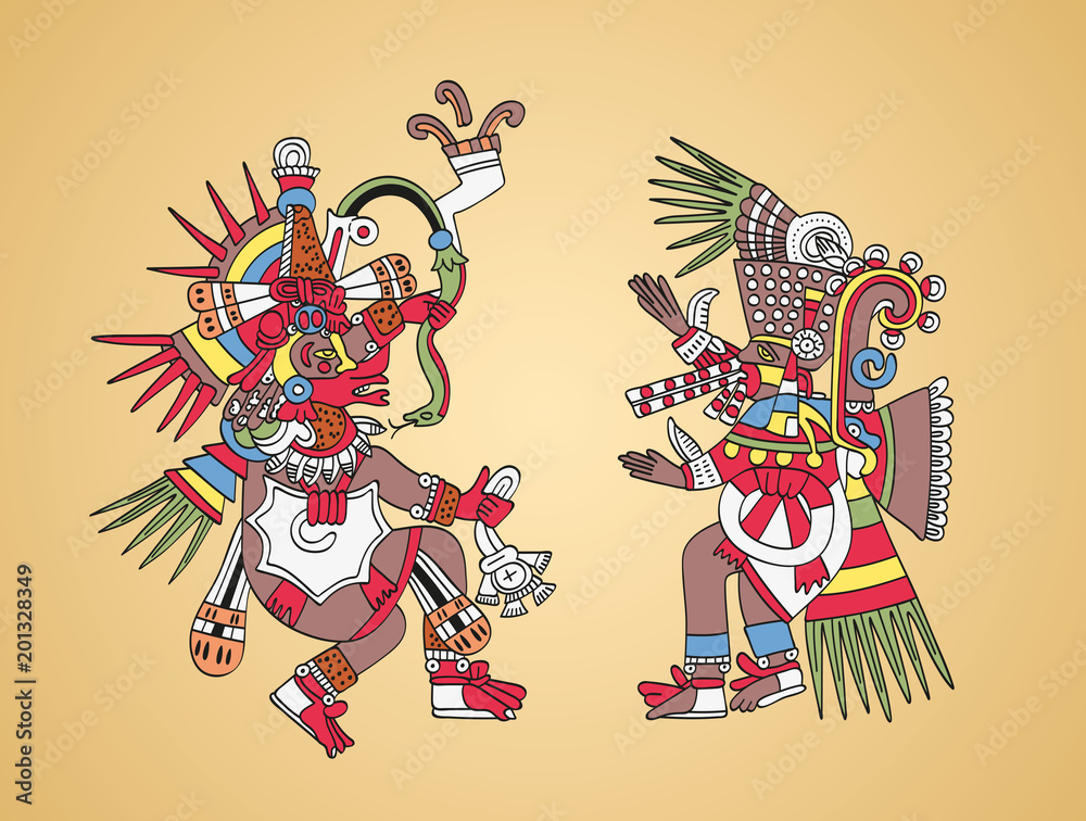Quetzalcoatl, feathered serpent, god of Wind and Wisdom, left ...