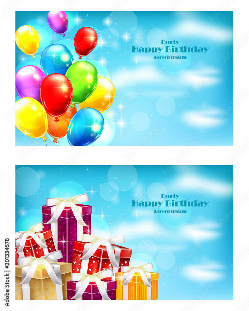 Balloons party invitation card Vector. celebrate events banner posters ...