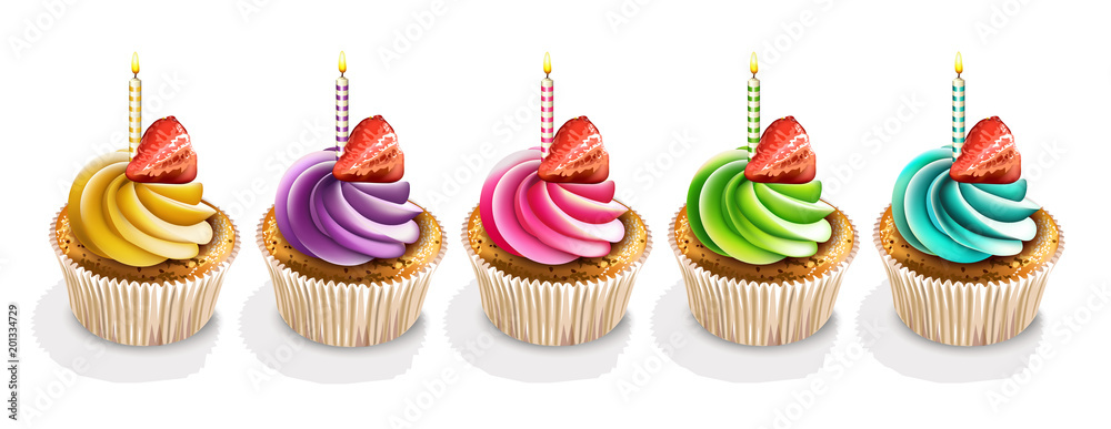 Happy Anniversary Cupcakes isolated Vector realistic. 3d illustrations ...