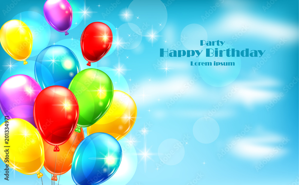 Balloons party invitation card Vector. celebrate events banner posters ...