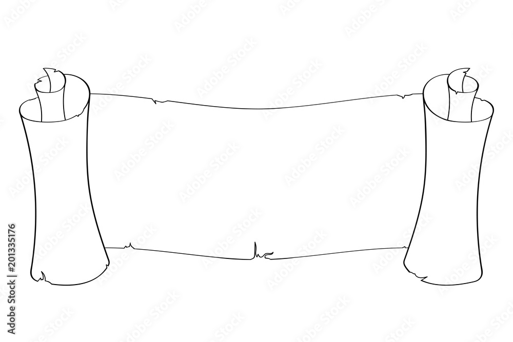 Horizontal paper scroll. Outline drawing Stock Vector | Adobe Stock