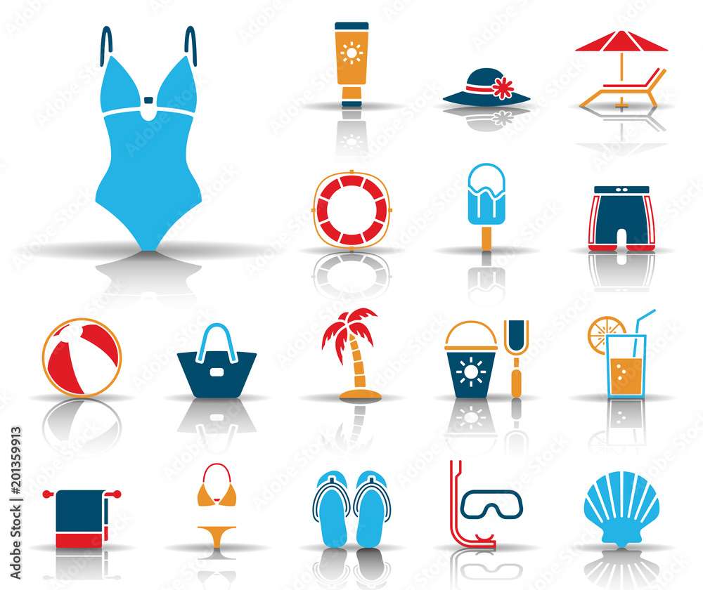 Baden Strand Iconset - Farbe (Schatten) Stock-Vektorgrafik | Adobe Stock