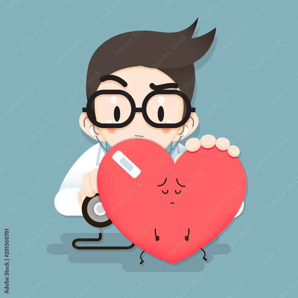 Vector Illustration, Doctor tiny character heart health check Stock ...