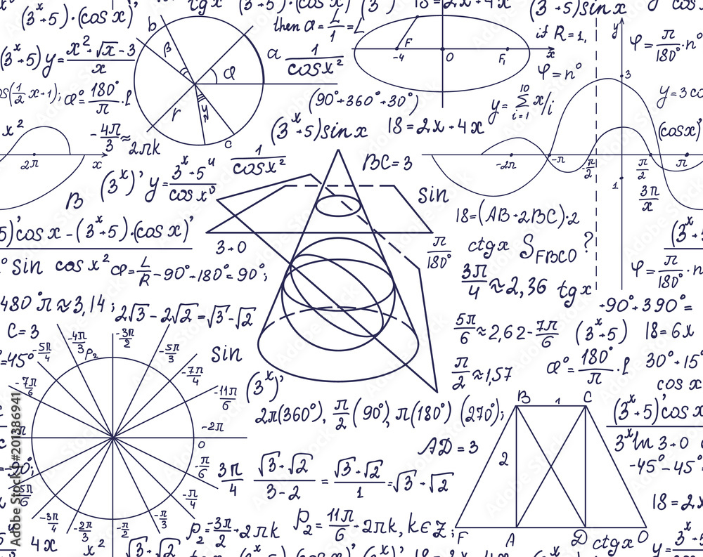 Hand drawn scientific mathematical vector seamless pattern with ...