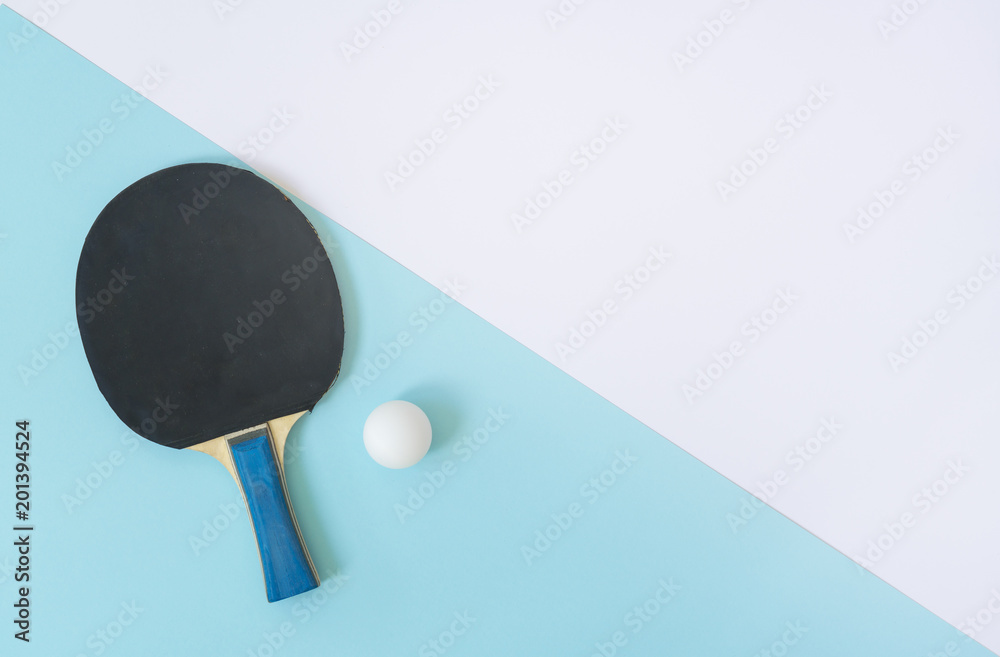 racket for table tennis on an abstract white blue background, diagonal ...