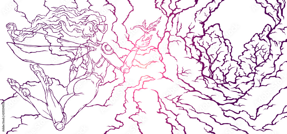 The elf girl floating in the air releases a dragon chick from the hands ...