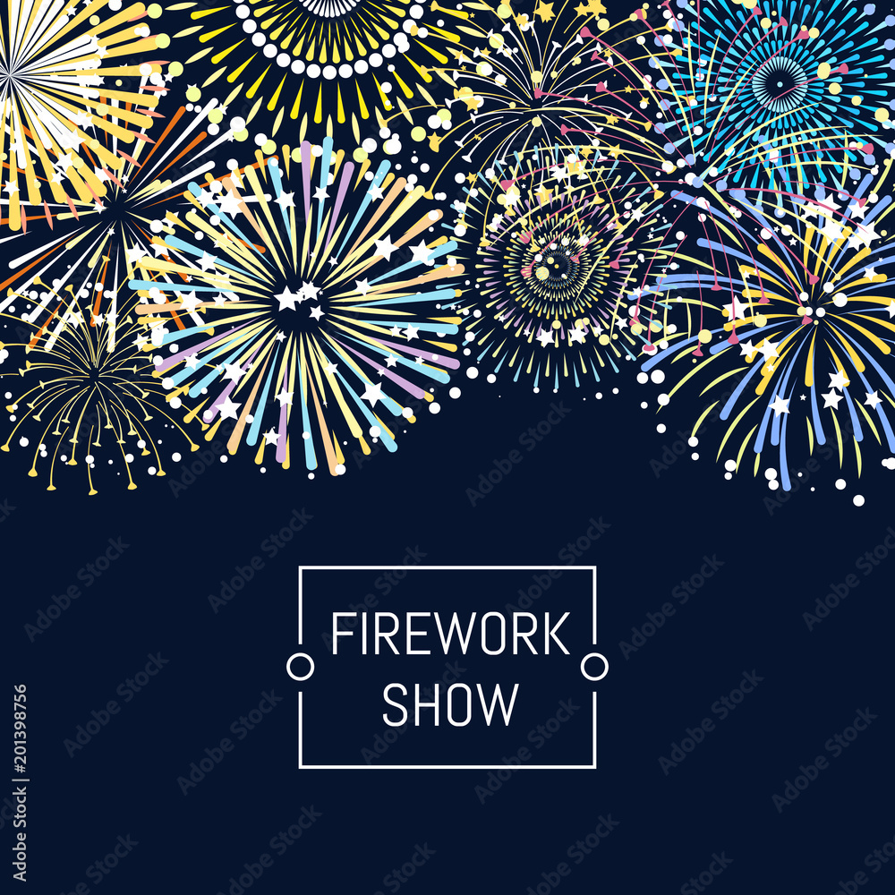 Vector banner or poster fireworks background illustration with place ...