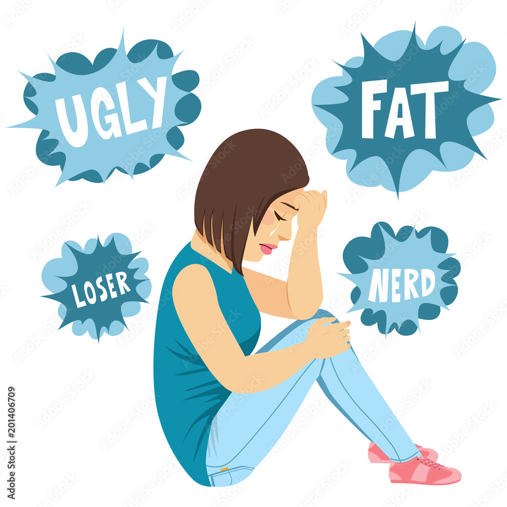 Young sad teenager girl sitting on floor crying with ugly fat nerd ... Young sad teenager girl sitting on floor crying with ugly fat nerd ...