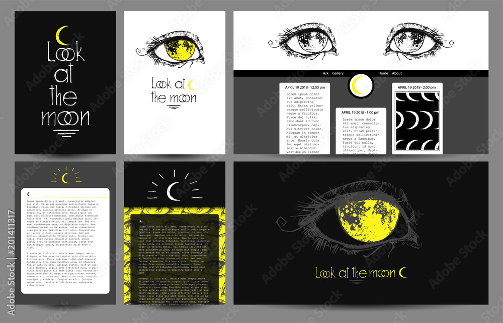 Moon eye collection with illustration of beautiful graphic eye and hand ...