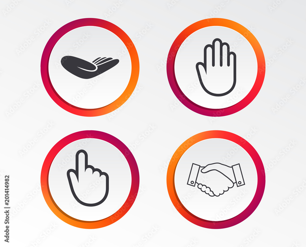 Hand icons. Handshake successful business symbol. Click here press sign ...