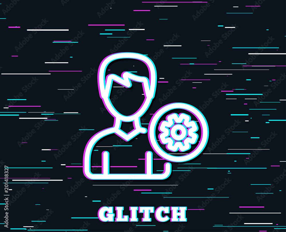 Glitch effect. User settings line icon. Profile Avatar with cogwheel ...
