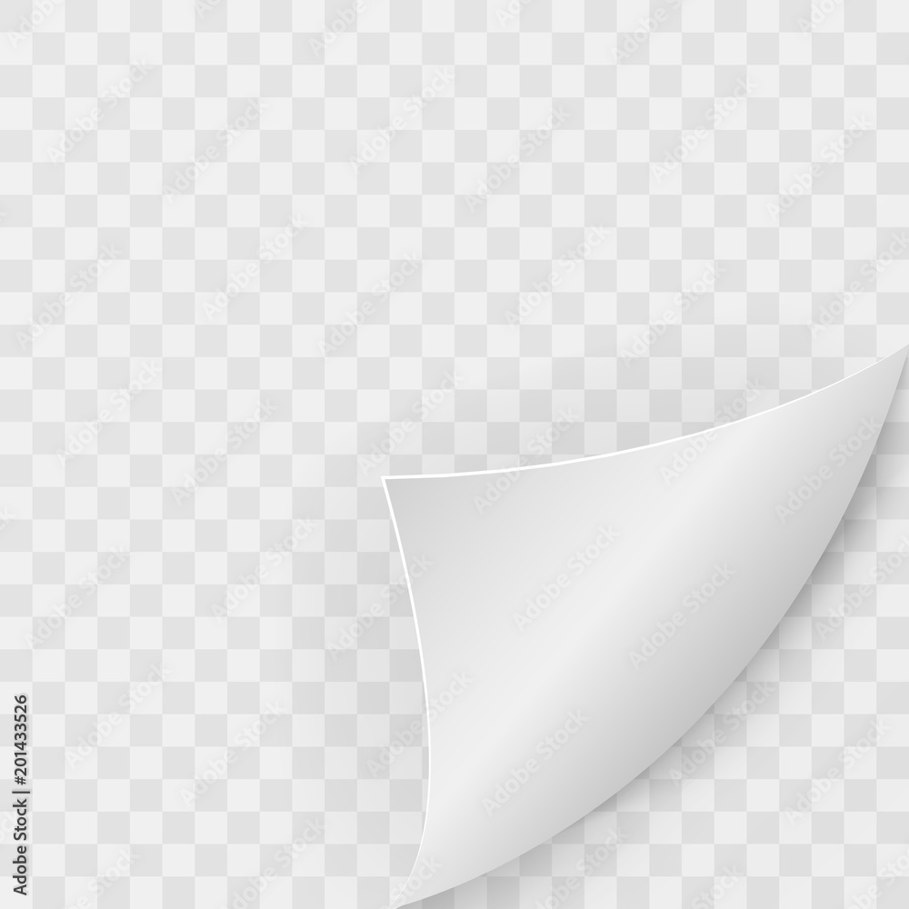 Realistic white curled corner with shadow on transparent background ...