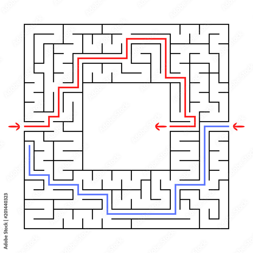 A square maze. Find the right path to the center of the labyrinth ...