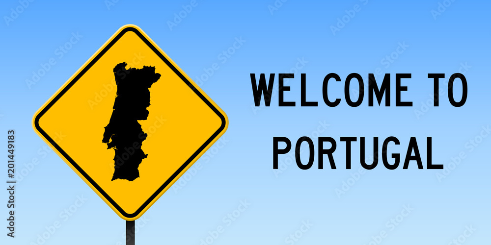 Portugal map on road sign. Wide poster with Portugal country map on ...