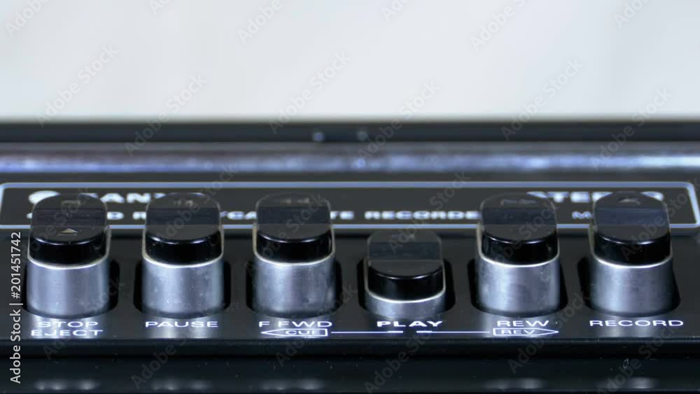 Pushing Play Button on a Vintage Tape Recorder. Close-up. Pushing a ...