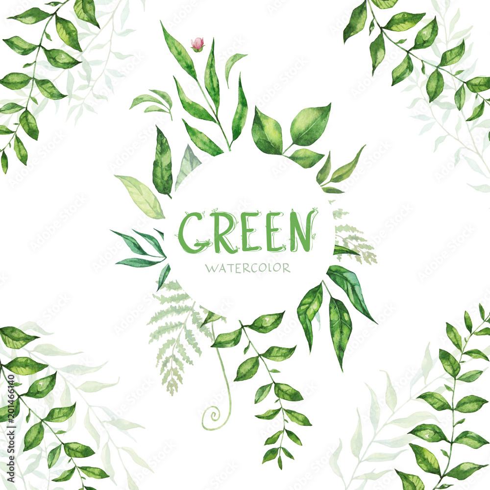 Floral greenery card design. Wedding invitation poster. Watercolor hand ...